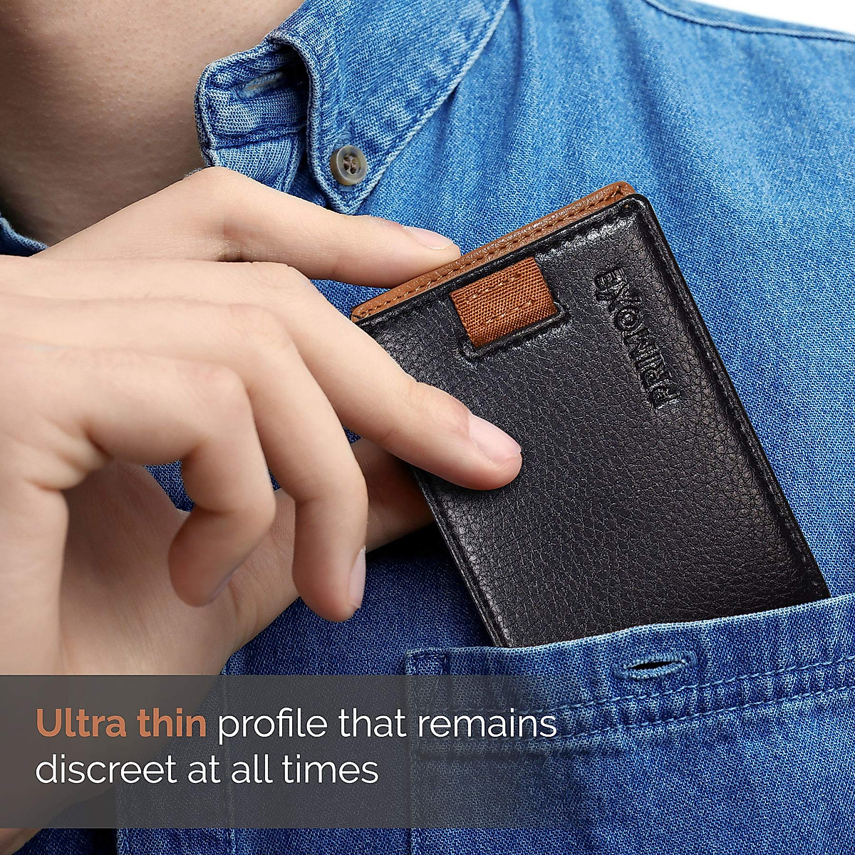 PRIMOXE RFID Blocking Bifold Slim Vegan Leather Minimalist Front Pocket Wallets for Men Money Clip