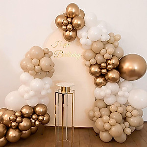 White Sand Gold Balloons Garland Arch,102 pcs Beige White Gold Balloons with for Boho Wedding Baby Bridal Shower Engagement Anniversary Birthday Decorations