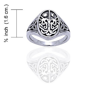 Celtic Trinity Knot Tree of Life with Sun and Moon Sterling Silver Ring Size 3(Sizes 3,4,5,6,7,8,9,10,11,12,13,14,15,16)