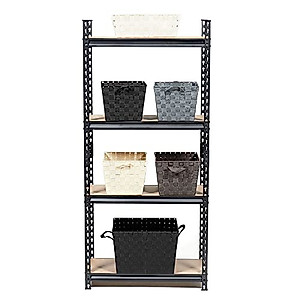 Home Basics Quick Assembly 4 Tier Heavy Duty Shelf, Black | Solid Construction | MDF Shelves | Made from High Strength Powder Coated Steel | Great for a Garage or Basement | Home or Office (25"x 59")