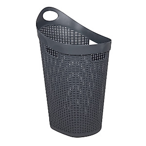 Mind Reader 60L Rolling Laundry Hamper, Clothes Basket, Wheels, Wicker Style, Plastic, 19.5"L x 14.75"W x 29.25"H, Grey