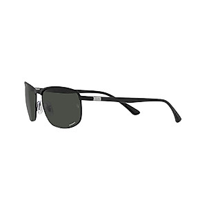 Ray-Ban RB3671CH Chromance Rectangular Sunglasses, Black On Black/Dark Grey Polarized, 60 mm