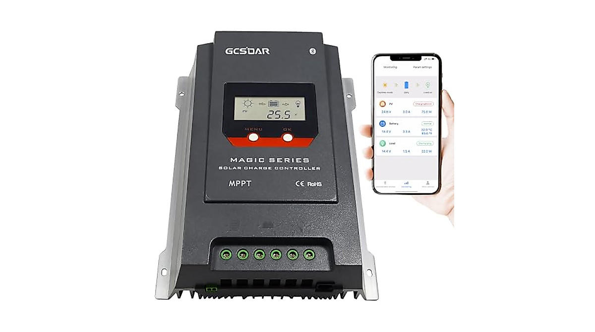 GCSOAR MPPT Charge Controller 40A 12V 24V Auto Max PV 100V LCD Display Built-in Bluetooth ...
