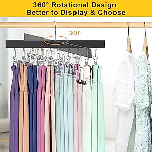 Closet Organizer, Legging Organizer for Closet, Wooden Hangers with Clips Holds 20 Leggings/Pants/Jeans/Shorts, Hanging Closet Organizer w/Rubber Coated, 360°Rotating Hook, Space Saving, 2Pcs Black