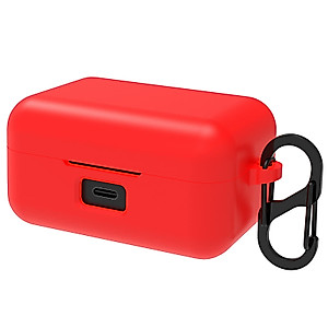 Geekria Silicone Case Cover Compatible with Sennheiser Momentum True Wireless 3 Earbuds, Earphones Skin Cover, Protective Carrying Case with Keychain Hook, Charging Port Accessible (Red)