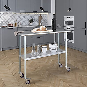 18" X 48" AmGood Stainless Steel Work Table with Wheels | Metal Mobile Table | Food Prep
