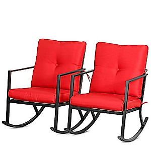 BALI OUTDOORS Patio Rocker Chair Rocking Chairs 2 Piece Modern Outdoor Furniture Red Thick Cushions, Black Steel Frame