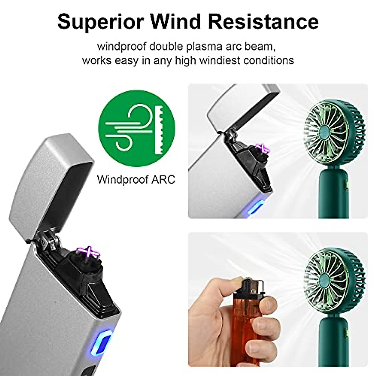 Lighter - Gunoze Electric Lighter Windproof Double ARC Plasma Lighter, USB Rechargeable Lighter with Battery Indicator for Fire, Candle, Outdoors, Adventure, Camping, Hiking