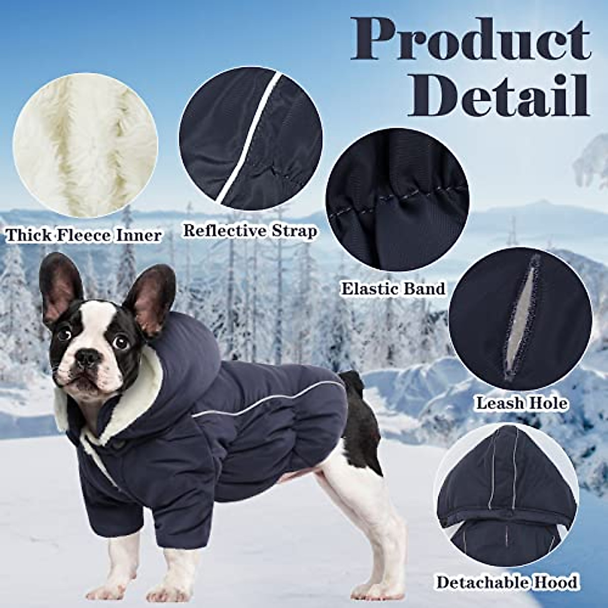 Lelepet Dog Fleece Hoodie, Winter Dog Hoodie Dog Jacket, Windproof Reflective Dog Winter Coat for Cold Weather Fleece Padded Warm Dog Clothes for Small Medium Dogs, Detachable Hood（XL, Navy Blue