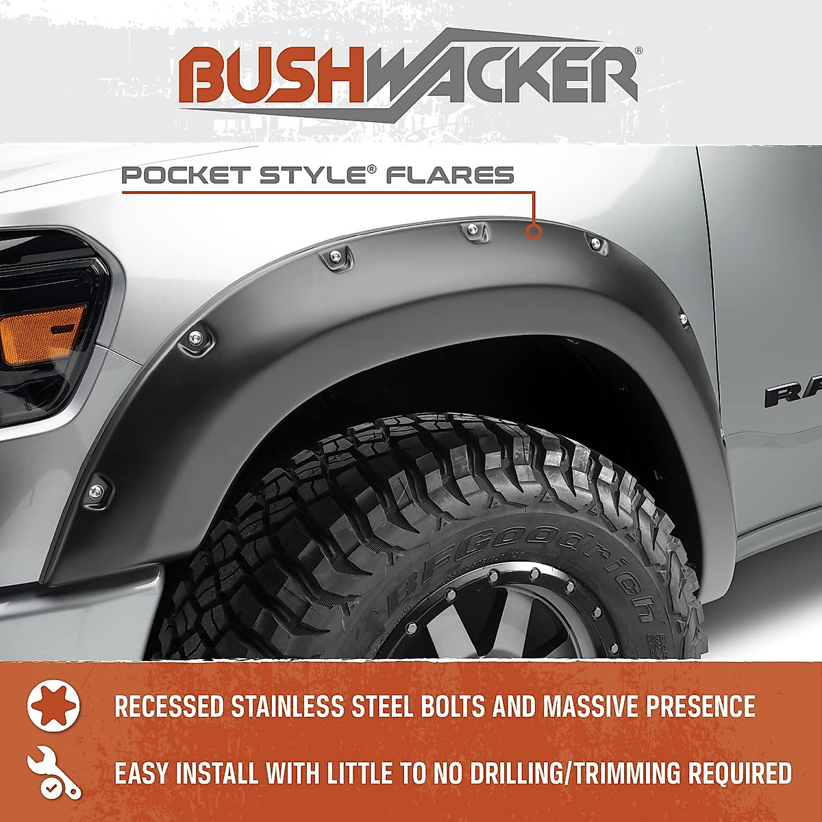 Bushwacker Pocket/Rivet Style Front & Rear Fender Flares | 4-Piece Set, Black, Smooth Finish | 40937-02 | Fits 2007-2014 Chevrolet Tahoe (Excludes LTZ)