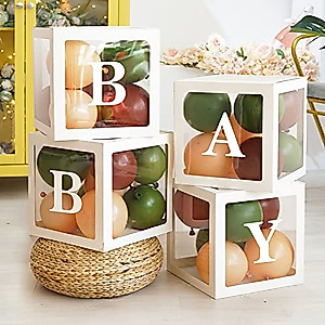4 PCS Baby Boxes with Letters for Baby Shower Clear Baby Shower Block Boxes Transparent Balloon Boxes for Baby Shower Baby Birthday Gender Reveal Decorations(White)