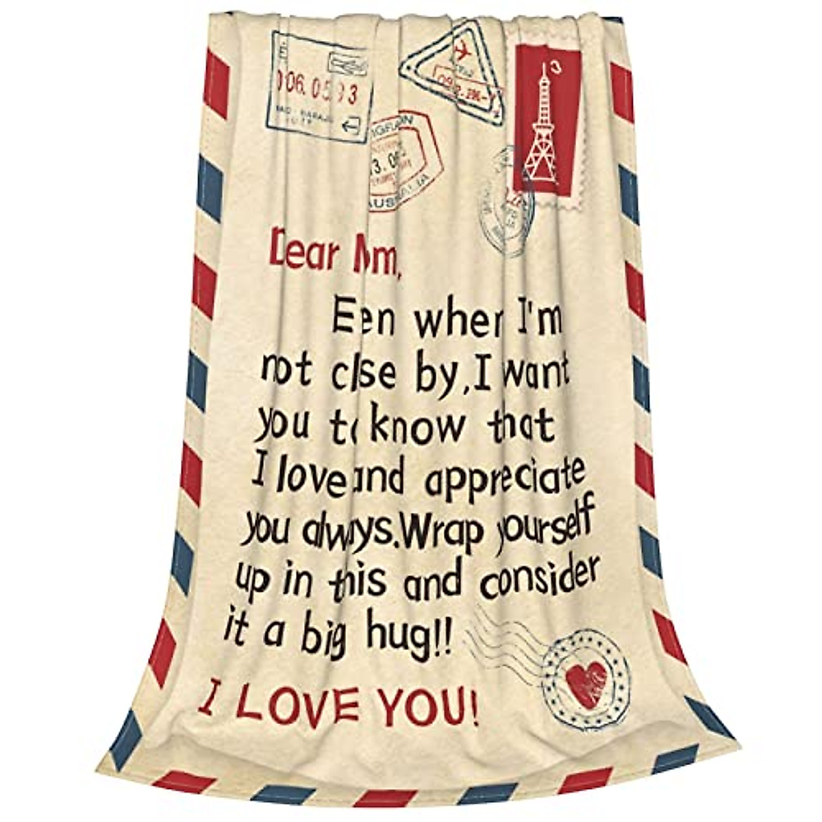 MOWIPOWI to My Mom Blanket from Daughter and Son Mom Blanket,Gifts for Mom,Throw Blanket to My Mom from Daughter Son,Kiss Hug Letter to Mom Airmail Fleece Blanket, Best Mom Ever Gifts,