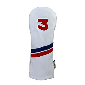 Sunfish Leather Golf Headcover Set 1-3-X Driver Fairway Hybrid White with Blue and Red Stripes