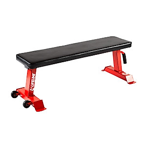 Lifeline Flat Weight Bench Heavy Duty 11-Gauge Steel with Transport Wheels and Handle for Home Gym Workouts