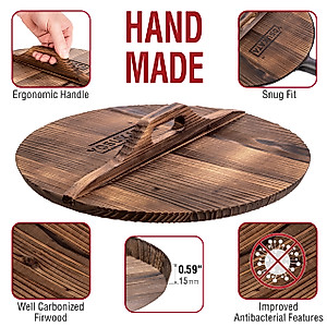 YOSUKATA Flat Bottom Wok Pan - 13.5" + Premium Wok Cover 13,5 inch Pan Lid - 13.5" Blue Carbon Steel Wok + 17’’ Wok Spatula and Ladle - Set of 2 Heat-Resistant Wok Tools