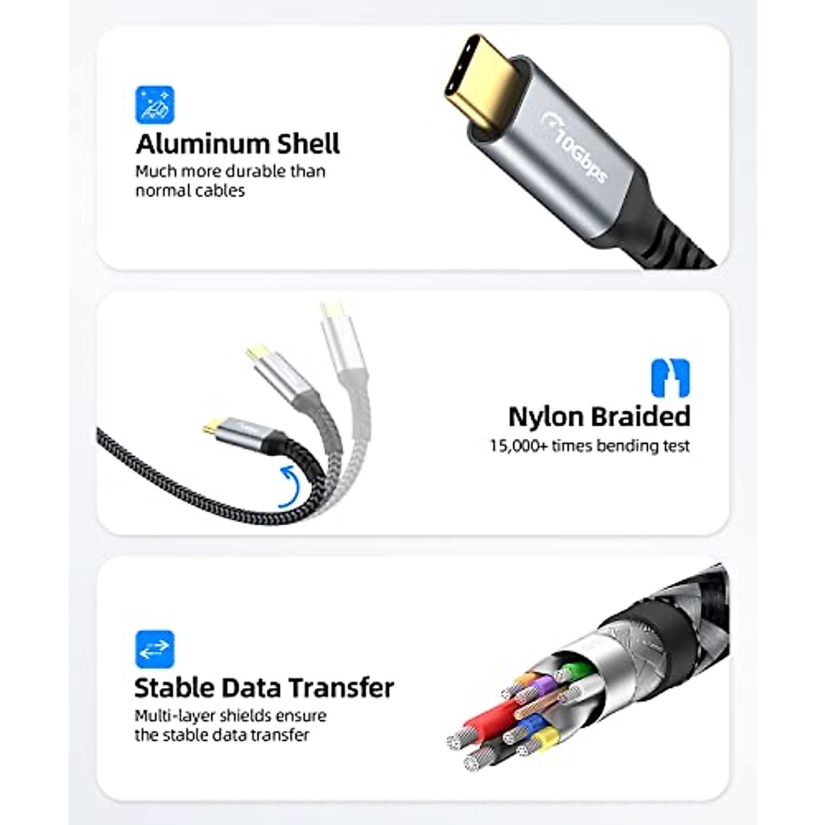 SUNGUY USB C Android Auto Cable 1FT, USB C to USB 3.1 USB 3.2 Gen2 10Gbps USB A to C Data Fast Charging Cable Compatible with Samsung Galaxy S21 S20 S10 S10E Note 20, USB C External C SSD, Pixel