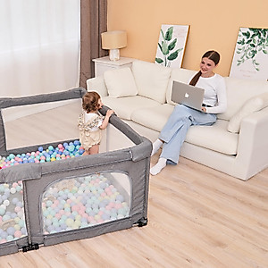 PATYWAGA Foldable Baby Playpen,Collapsible Playpen for Babies and Toddlers, Extra Large Foldable Playpen for Baby with gate, Baby Activity Center with Fence, Indoor & Outdoor Travel Play Pen (51"×51")