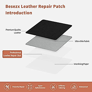 Besezx Leather Repair Patch,Leather Patches,8X11 inch,and Get 3 Additional Patches,Self-Adhesive,Multi Color,Can be Used for Sofa, Car Seat, Handbag, Jacket, Leather Products (Black)