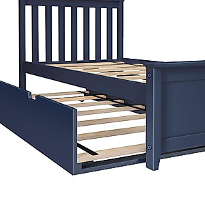 Max & Lily Twin Bed, Wood Bed Frame with Headboard For Kids with Trundle, Slatted, Blue