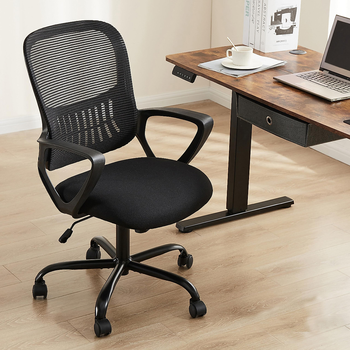 Office Chair, Ergonomic Desk Chair, Mid Back Mesh Computer Chair, Height Adjustable Rolling Swivel Task Chair with Armrests and Lumbar Support