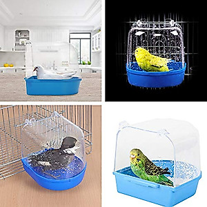 Bird Bath Cage Small Blue Bird Bath Tub Cover Shower Supplies for Cockatiel, Budgerigar, Macaw, Finch, Budgie, Parakeet, Conure, Canary, Parrots