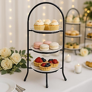 Creative Home Iron Works 3-Tier Metal Dessert Plate Rack Party Food Server, 18-1/2" H, Black