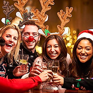 HANSGO Reindeer Antlers Headband, 2PCS Deer Antlers Headband with Bells Cute Christmas Reindeer Ears Headband