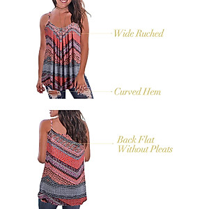 Kaei&Shi Spaghetti Strap Print Long Vest,Flowy Tank Top for Women,Pleated Dressy Loose Cami,Swing Camisole Plus Size Zigzag Red 3X-Large