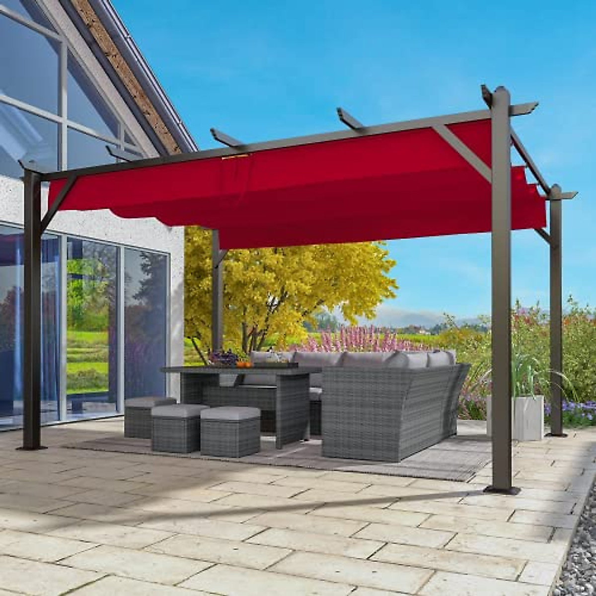 HOMREST 13' X 10' Retractable Pergola, Patio Gazebo Grape Trellis with Removable Sun Shade Canopy, Pergola Grill Canopy with Full Steel Frame for Garden Porch Backyard