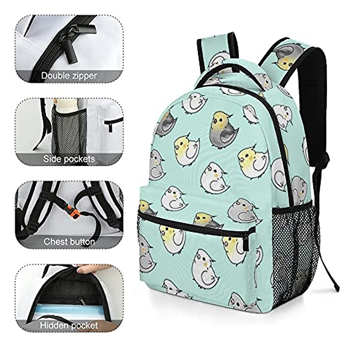 Cute Cockatiel Birds Travel Backpack Casual Sports Bag Oxford cloth suitable For Study Shopping traveling camping