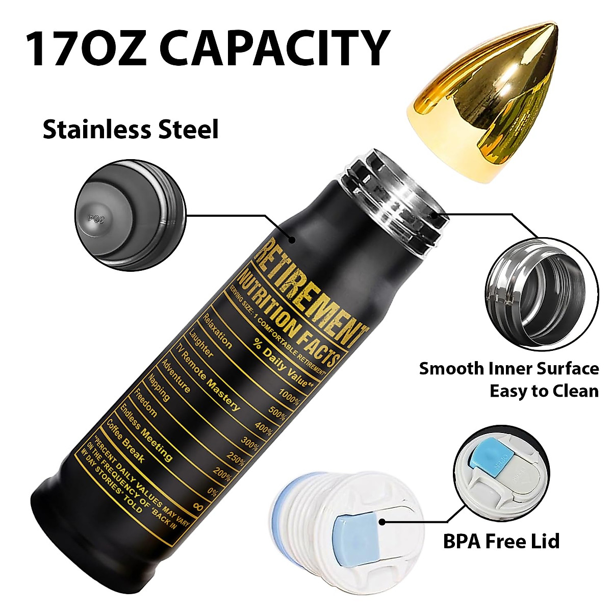 FROOBLEQUIRK Retirement Coffee Tumbler For Men Women, Retire Bullet Tumbler 17 Oz - Retired Coffee Cup Gifts For Coworkers Friends Boss Family, Birthday Christmas Gift For Retired Man Woman