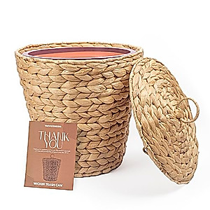 TREVIETDECOR Wicker Trash Can with Lid in Bedroom, Bathroom | Trash Can in Office | Boho Woven Wicker Waste Basket