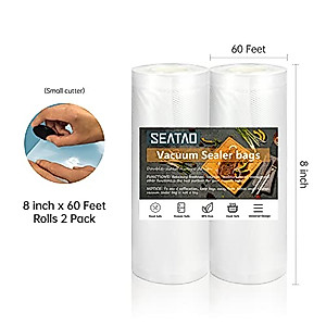 SEATAO Vacuum Sealer Bags, 2 Pack (Total 120Feet) 8''x60' Rolls Commercial Grade Bag Rolls BPA Free, Meal Prep or Sous Vide Food Vac Bags for Storage
