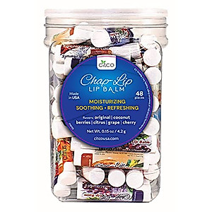 Chap-Lip Vitamin E Lip Balm with Coconut Oil - Lip Moisturizer Treatment - Moisturizing, Soothing, & Refreshing, Total Hydration Treatment & Lip Therapy - Assortment of 6 Refreshing Flavors, 48 Count