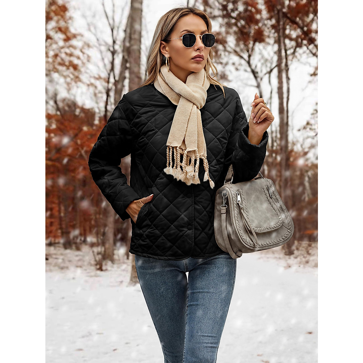 AUTOMET Womens Quilted Jackets Long Sleeve Button Down Bomber Jackets with Pockets Casual Winter Lounge Cotton Wear