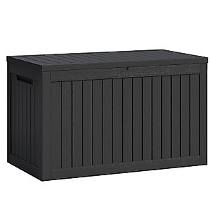 Flamaker 230 Gallon XXL Resin Deck Box Outdoor Waterproof Storage Box Loackable Bench for Patio Furniture Cushions, Toys and Garden Tools (Black)