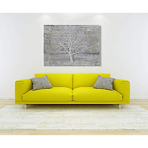 Yihui Arts Tree Of Life Canvas Wall Art Hand Painted Grey White Beige Paintings Modern Abstract Forest Pictures Artwork for Living Room Bedroom Office Decoration