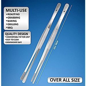 Atmax Kitchen Tweezer Tongs 12 Inches – Stainless Steel Food Cooking Tweezers Set – Anti Rust Long Culinary BBQ Tongs - Multi use Chef Tweezers Chopsticks for Cooking, Grilling, Plating or Barbecue