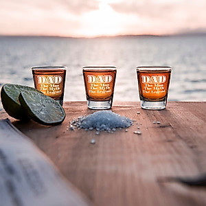 Cuptify Dad The Man Myth Legend 2oz Shot Glasses Set of 2 Etched Party Favors Cool Birthday Gifts for Men, Him, Fathers Day