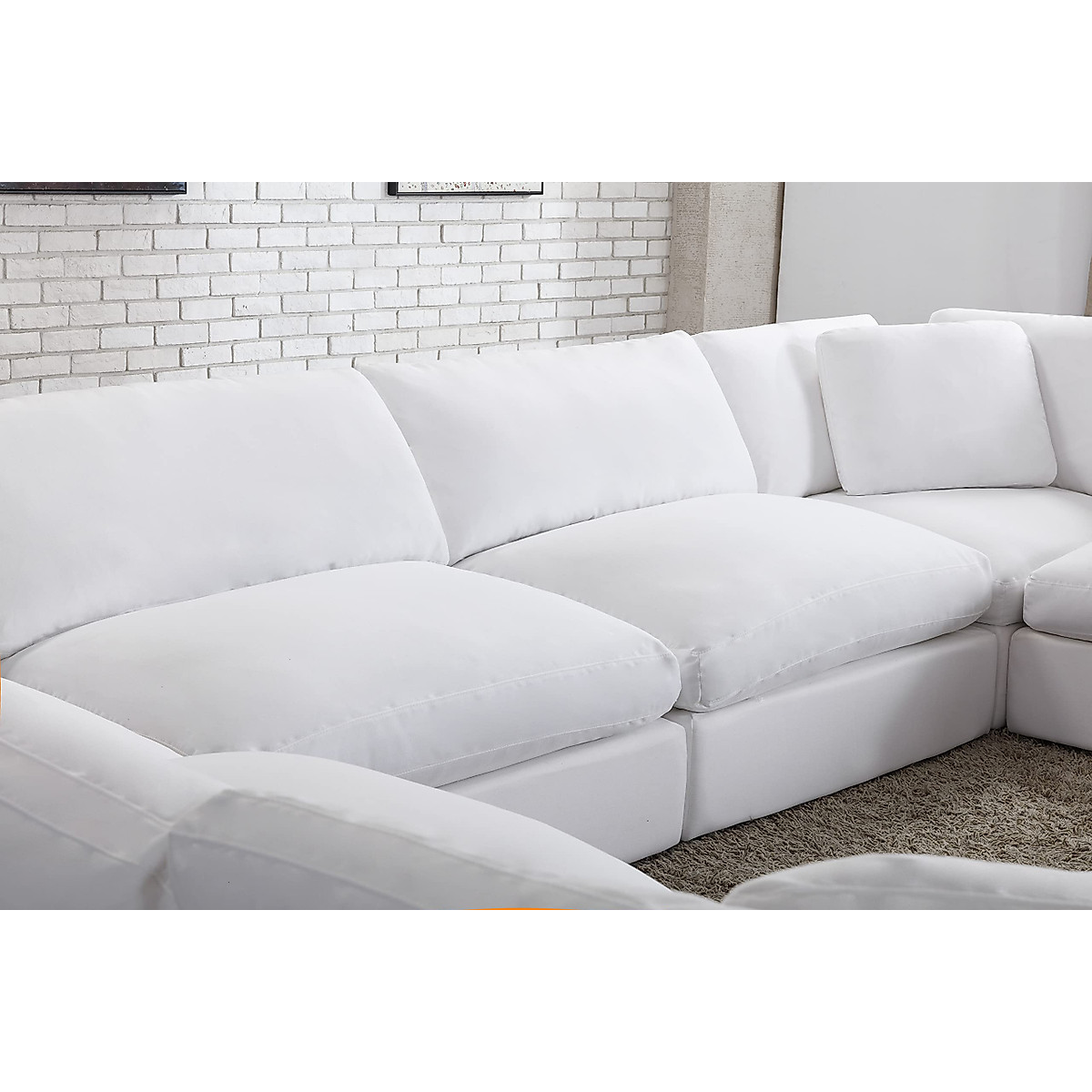 Roundhill Furniture Rivas Contemporary Feather Fill 8-Piece Modular Sectional Sofa with Two Ottomans, White