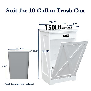 TOLEAD Tilt Out Trash Can Cabinet, 10 Gallon Kitchen Trash Cabinet Hidden Trash Can with Deodorizing & Negative Ion Pet Proof for Kitchen,Dining Room, Living Room,White