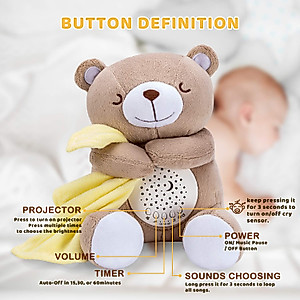 BEREST Rechargeable Baby Sleep Soother Bear, Infant Cry Sensor with Mom's Heartbeat Lullabies & White Noise Sound, Nursery Decor Night Light Projector Toddler Crib Sleeping Aid, Baby Shower Gifts