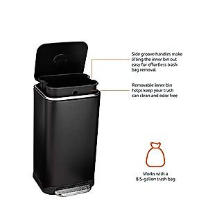 Amazon Basics 32 Liter / 8.5 Gallon Soft-Close Metal Trash Can with Liner and Foot Pedal - Black