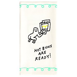 Blue Q Dish Towel, Hot Buns Are Ready (featuring cartoon tushy, bum, fanny). 100% Cotton, Funny and Functional, Screen-Printed in Rich Vibrant Colors, Measures 28"h x 21"w