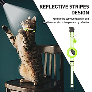 YJWFHPU Airtag Cat Collar, Kitten Collar with Airtag Holder, Breakaway Reflective Cats Collar with Bell, 0.4 Inches in Width Fluorescent(Glow in The Dark)