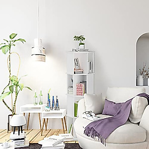 Rotating Bookshelf Tower 360 Display 4 Tier Floor Standing Spinning Bookshelf Revolving Bookcase White for Home Living Room Study Office