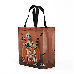 Earthwise Reusable Small Candy Totes Halloween Heavy Duty Water Resistant Material Assorted Holiday Prints (Pack of 6)