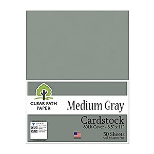 Medium Gray Cardstock - 8.5 x 11 inch - 80Lb Cover - 50 Sheets - Clear Path Paper