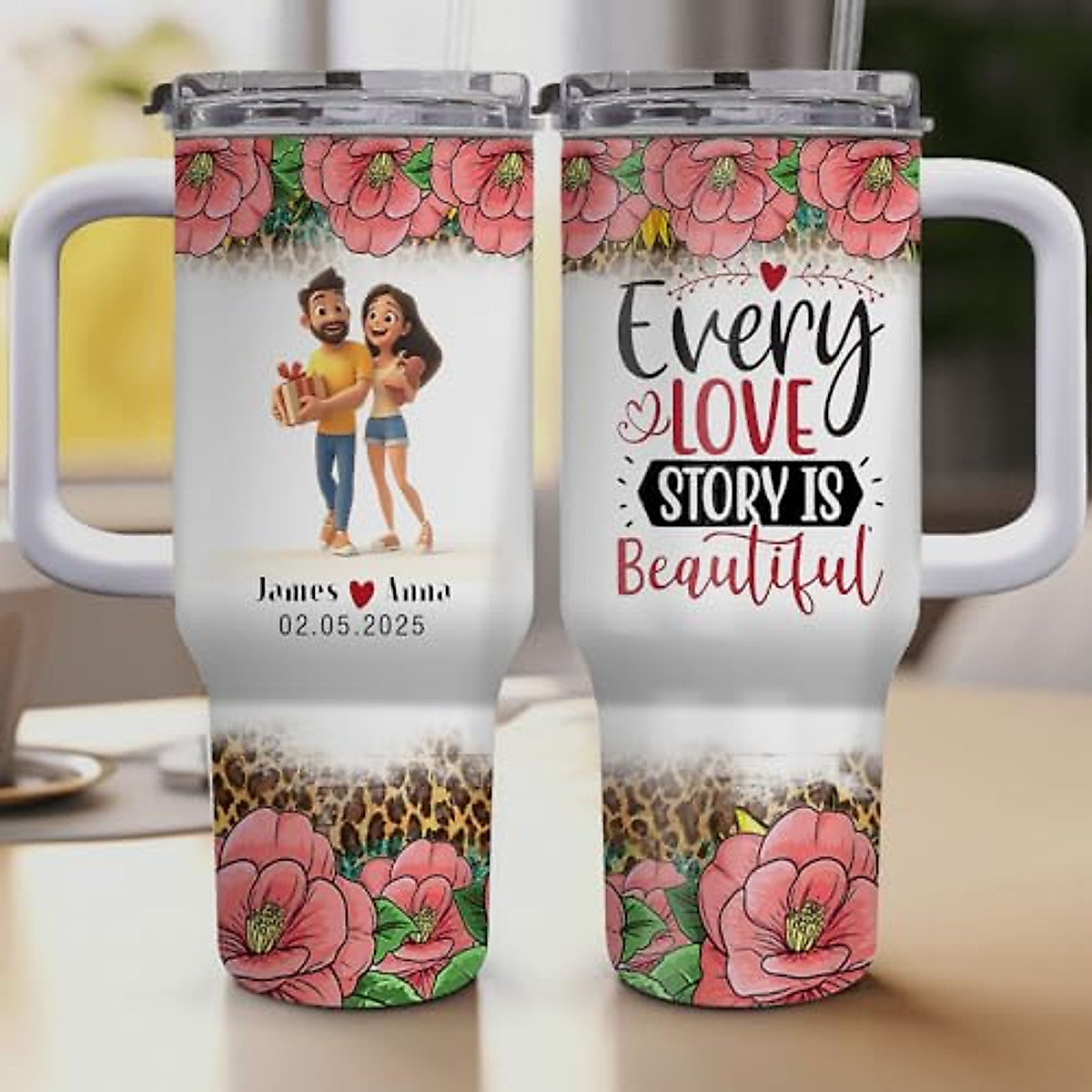 Personalized 40oz Tumbler with Handle – wedding venue decoration-Custom Couple Gift for Anniversary Wedding Gift, Birthday, Mother's Day, Valentine’s Day dchhIq