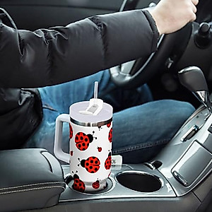 ARGTILDN 40 oz Tumbler Cute Red Ladybugs Insulated Travel Mug with Handle and Straw Lid Stainless Steel Vacuum Coffee Cup Tea Beverage Container Water Bottles for Car Sports office